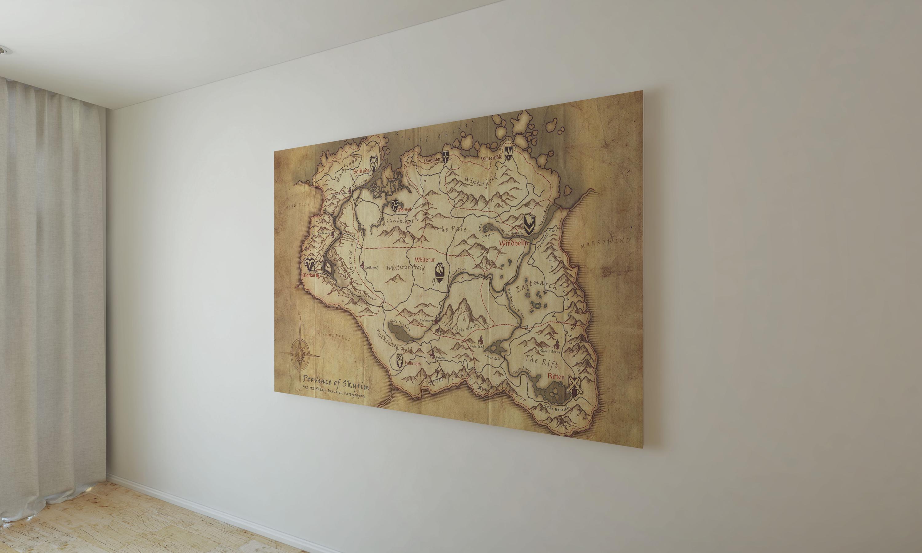 Skyrim Map Print, the Elder Scrolls Map, Map of Tamriel Canvas ...