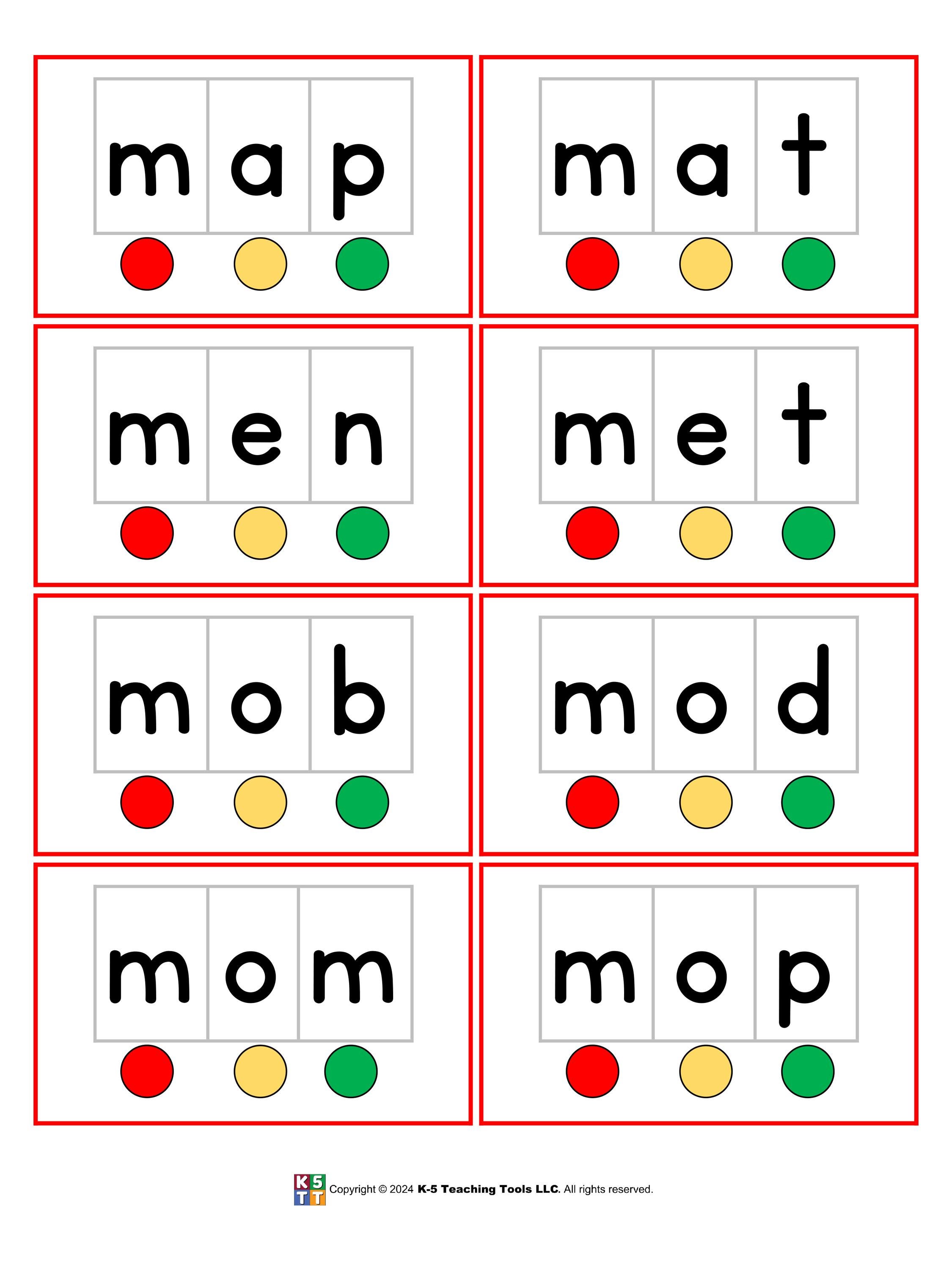 CVC Word Cards, Elkonin-style Set 01 Download & Print - Etsy