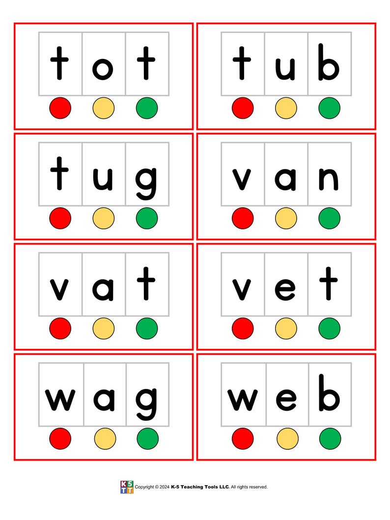 CVC Word Cards, Elkonin-style Set 01 Download & Print - Etsy