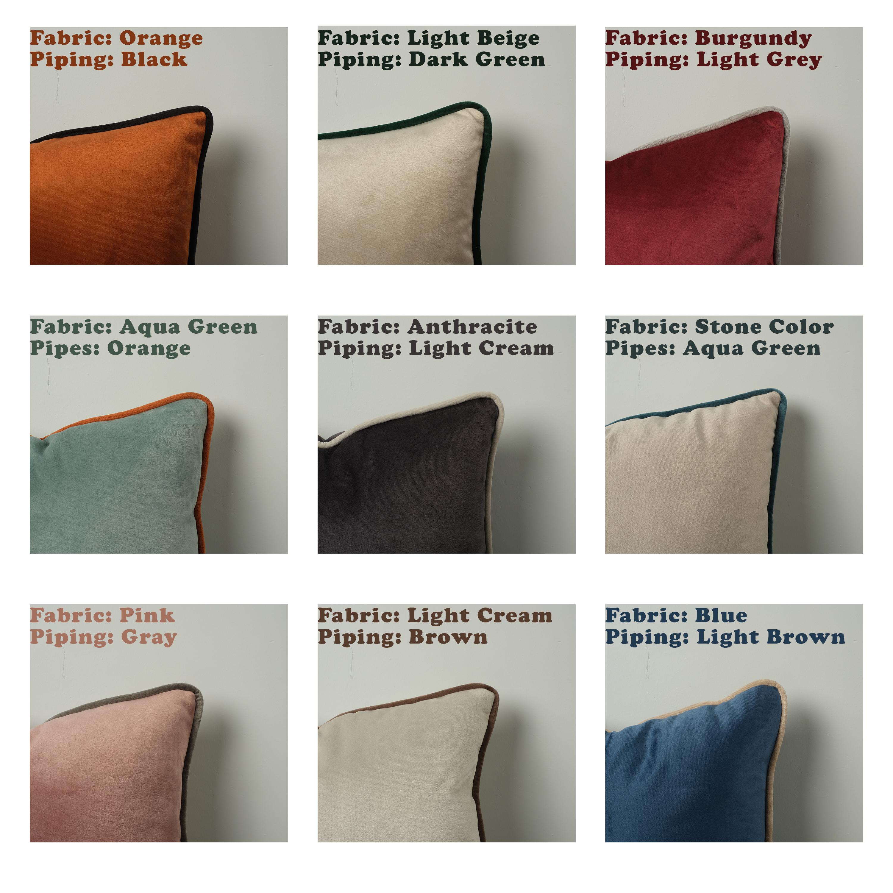 Luxury Velvet Cushion Cover, Light Beige With Dark Green Piping ...