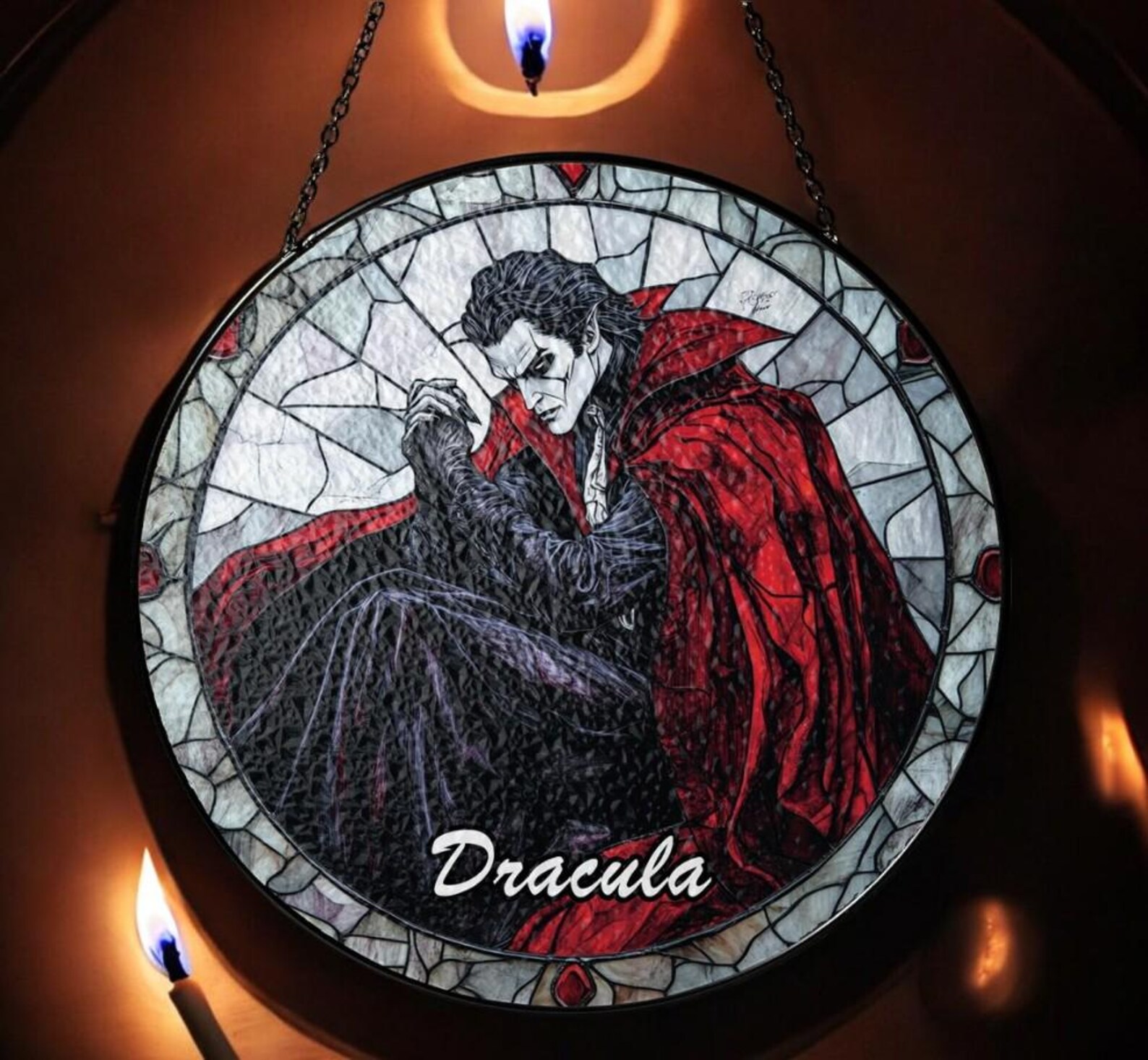 Dracula Stained Glass Suncatcher – Brooding Vampire Sun Catcher ...