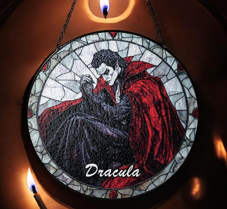 Dracula Stained Glass Suncatcher – Brooding Vampire Sun Catcher ...