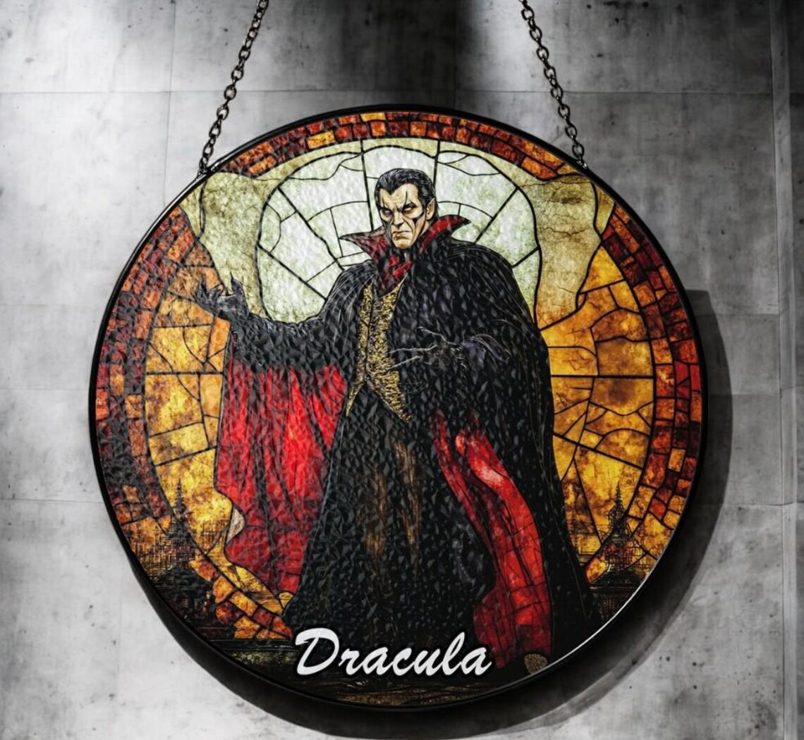 Dracula Stained Glass Suncatcher – Brooding Vampire Sun Catcher ...