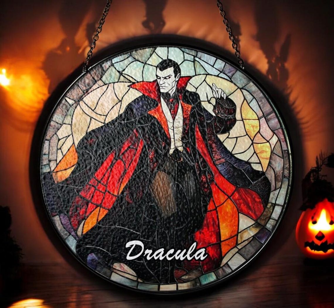 Dracula Stained Glass Suncatcher – Brooding Vampire Sun Catcher ...