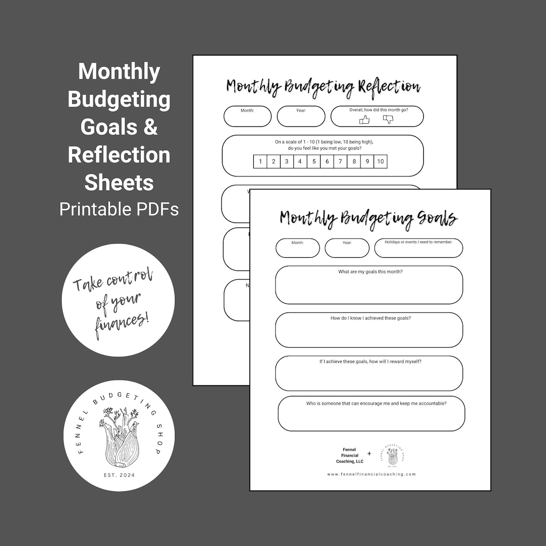 Monthly Budgeting Goals and Reflection Sheets - Printable Pdfs - Etsy