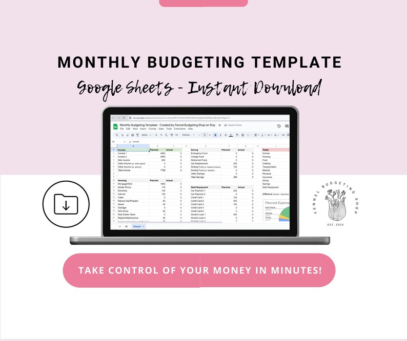 Monthly Budget Template for Google Sheets | Digital Budget Planner ...