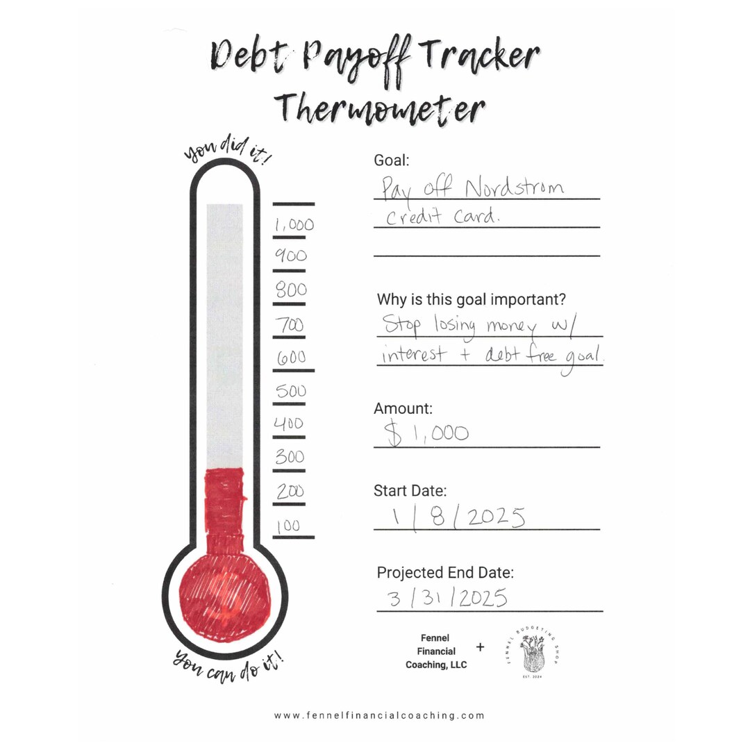Debt Tracker Payoff Thermometer Debt Free, Financial Freedom, Budgeting ...