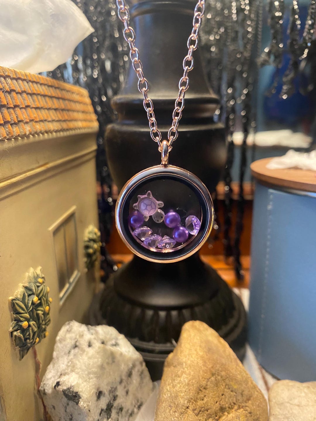 Purple Crystal Pearl Sea Turtle Enclosure Pendant Necklace - Etsy