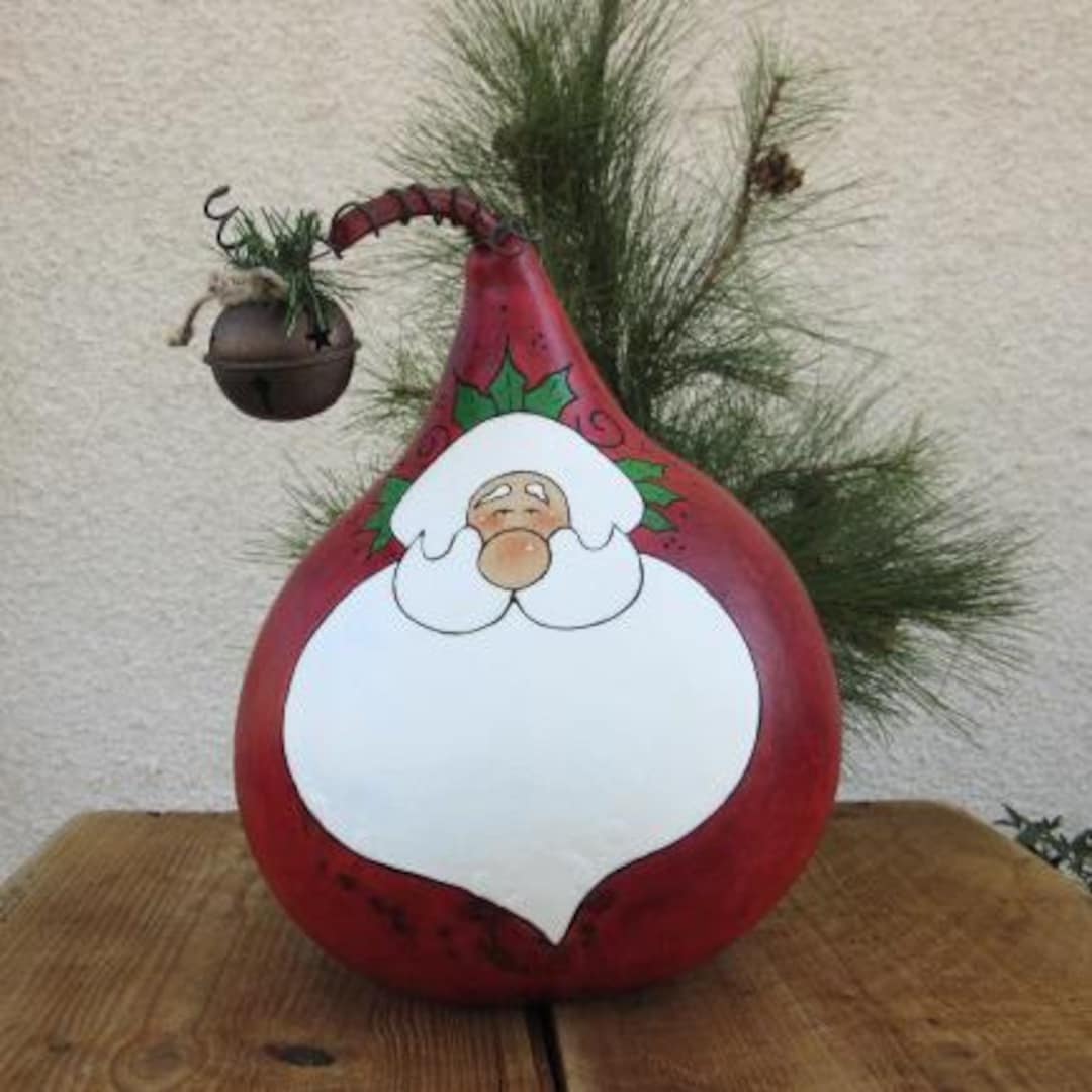 Christmas Gourd Painted Santa Claus Winter Holiday Primitive Decoration ...