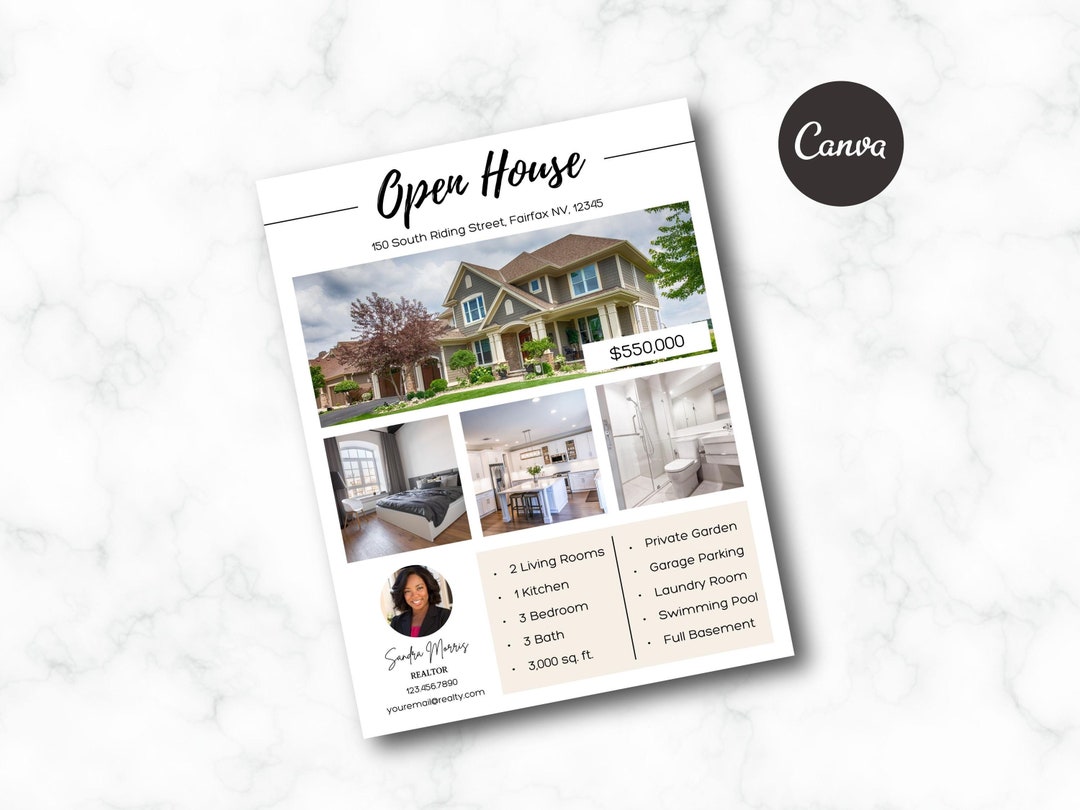 Simple Open House Flyer Template, Customizable Template for Canva, Real ...
