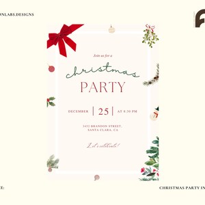 Christmas Party Digital Invitation, Editable Holiday Party Template ...