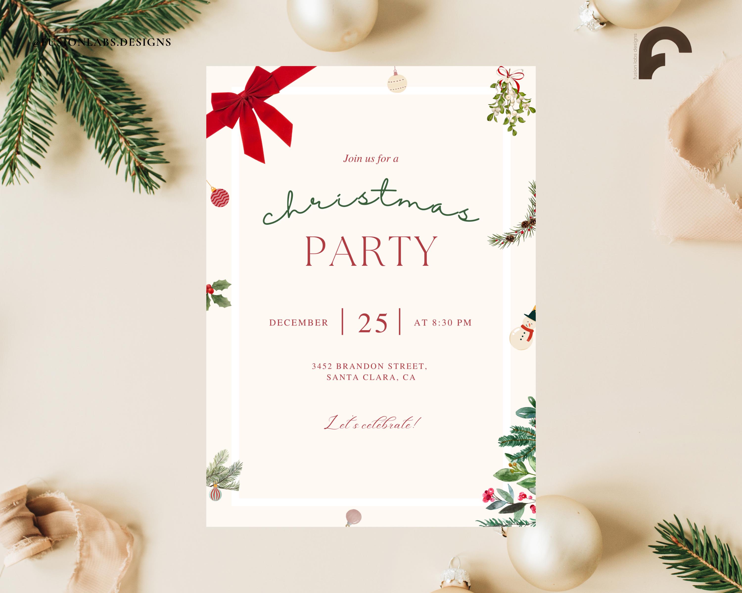 Christmas Party Digital Invitation, Editable Holiday Party Template ...