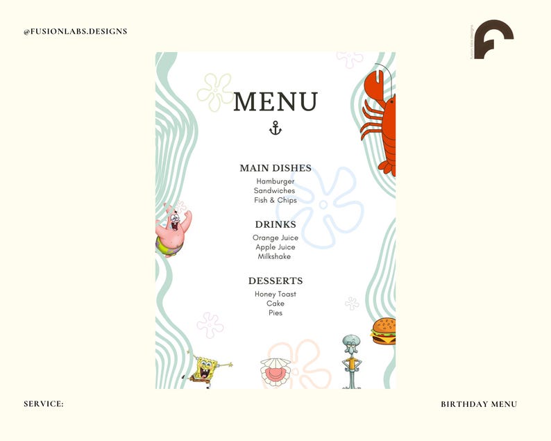 Spongebob Squarepants Themed Drinks Menu – Fun Birthday Party Design ...