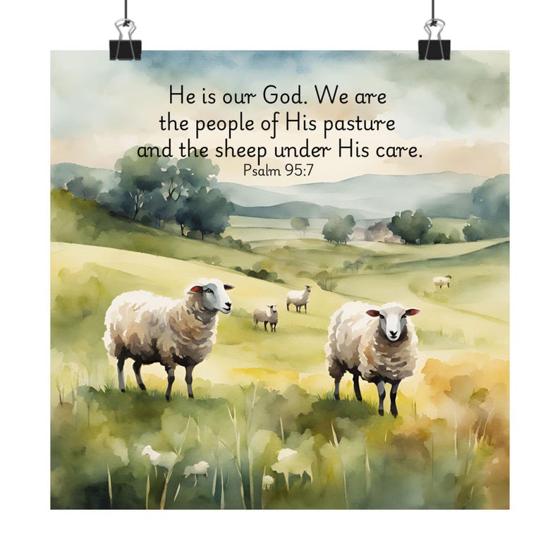 Matte Vertical Poster, Psalm 95:7, Sheep Under His Care Watercolor Wall ...