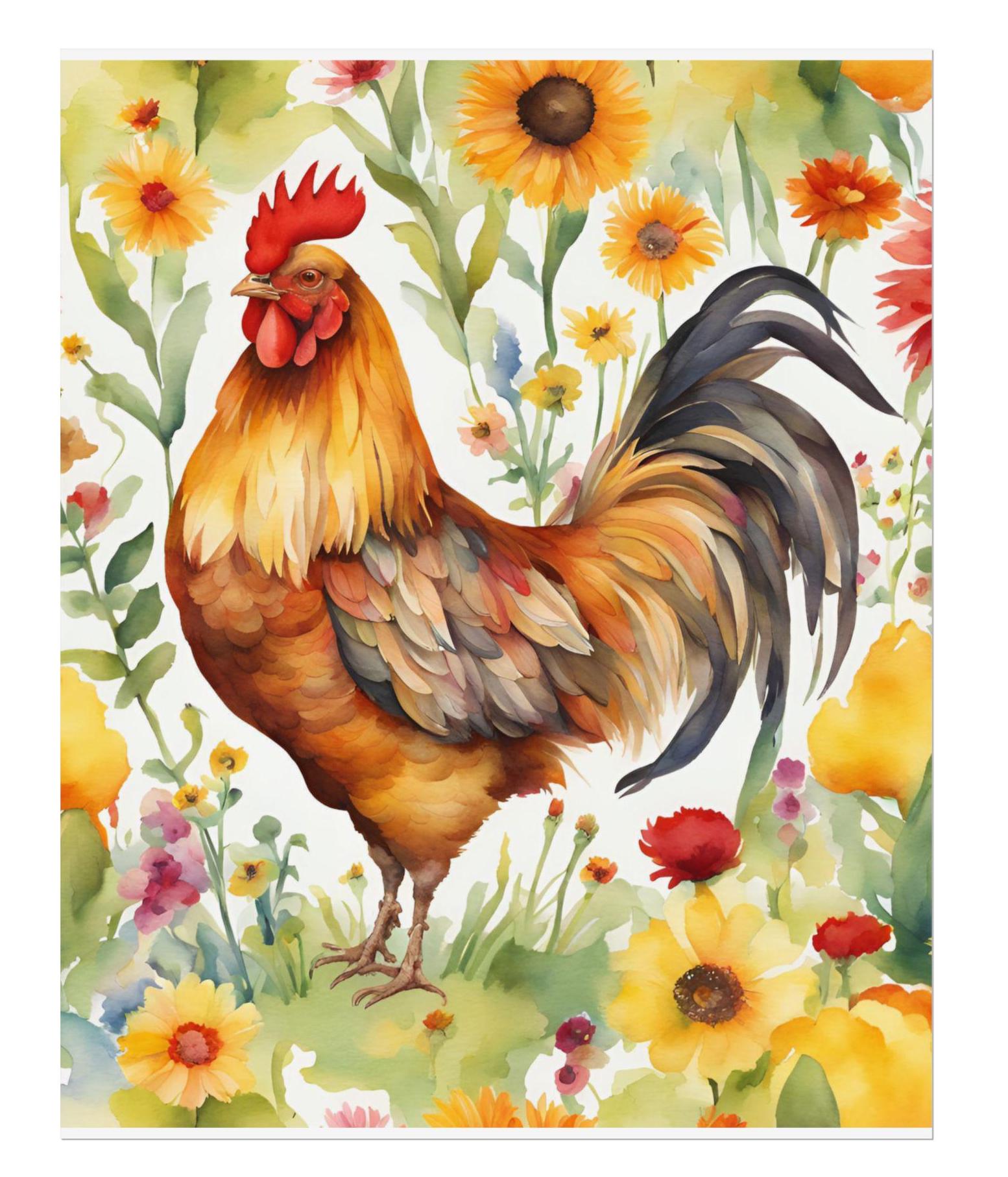 Rooster Poster, Rooster Watercolor Artwork, Farmhouse Home Decor ...