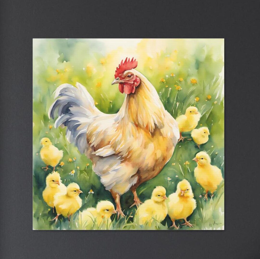 Canvas Wrap, Watercolor Style Hen and Chicks, Farmhouse Wall Art ...