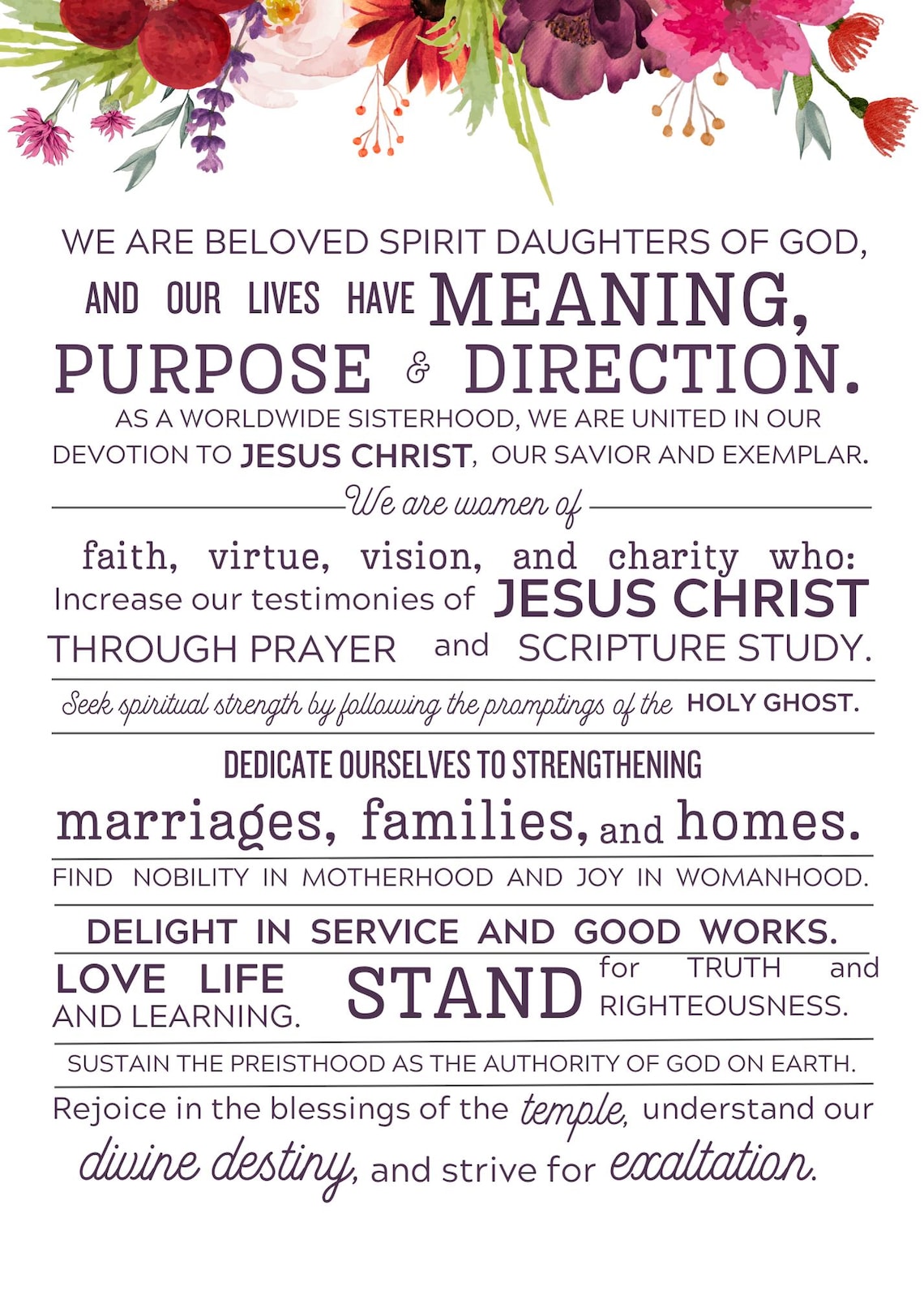LDS Relief Society Theme Printable | 5x7 Digital Download - Etsy