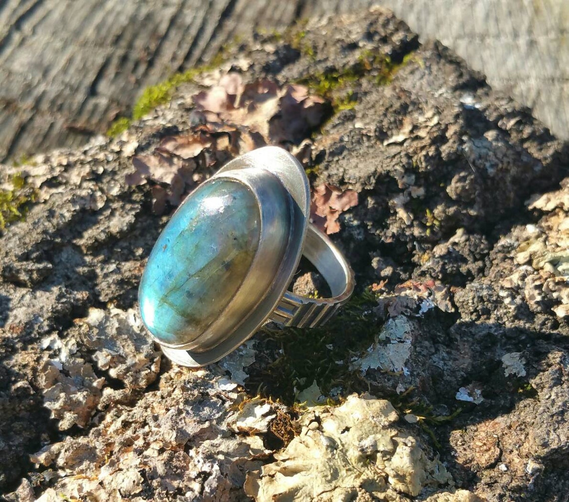 Labradorite Ring Blue Flash Bright Blue Stone Mystical - Etsy