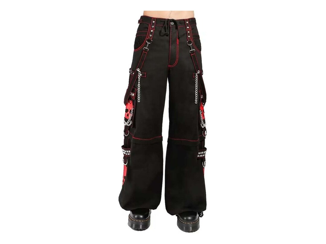 New Hand-stitched Gothic Pant | Red Super Skull Goth Cyber Chain Goth ...