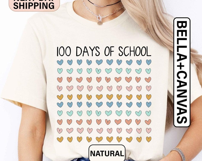 100 Days of School Shirt, 100th Day of School, 100 Days of Hearts Shirt ...