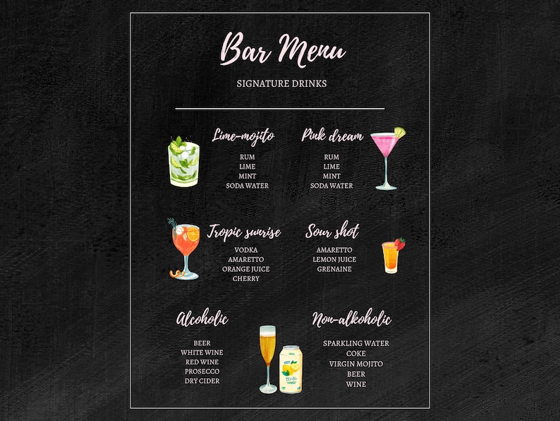 Customizable Cocktail Menu Template, Drink Menu Design, Restaurant ...
