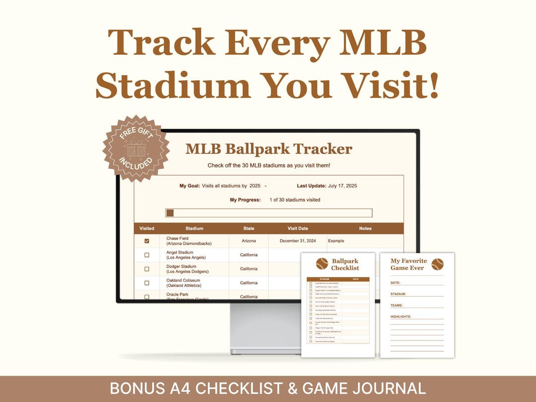 MLB Ballpark Tour Tracker | Baseball Stadium Bucket List | Excel ...