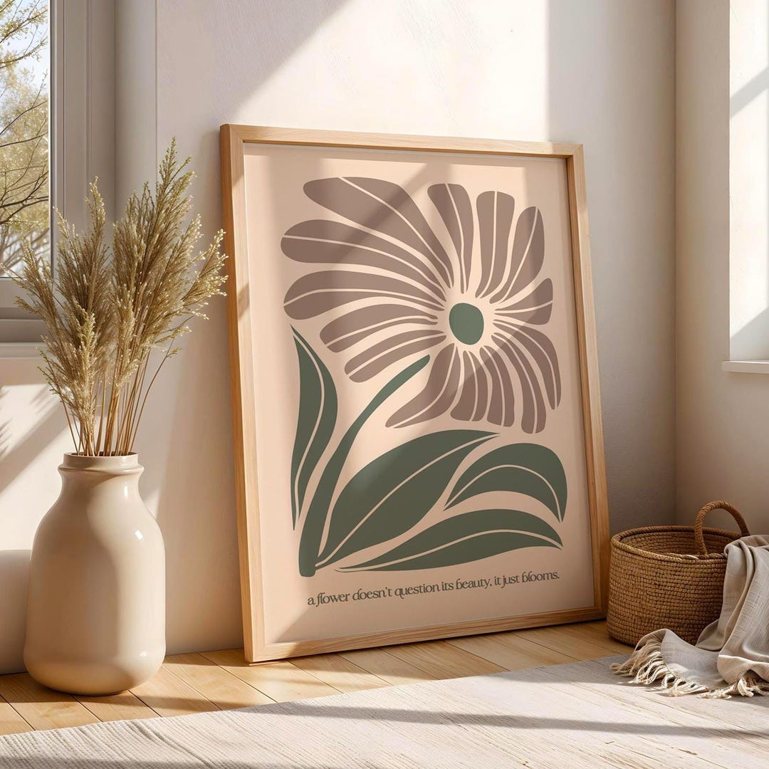 Affirmation Wall Art, Sage Green Floral Print, Abstract Botanical Art ...