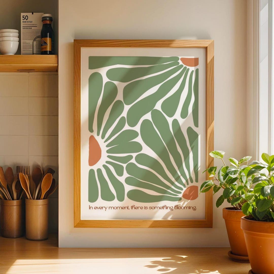 Affirmation Wall Art, Sage Green Floral Print, Abstract Botanical Art ...