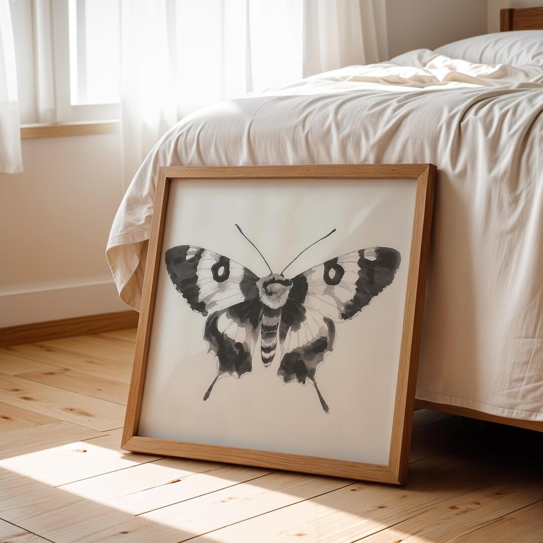 Luna Moth Watercolor Print: Black & Ivory Minimalist Art (digital ...