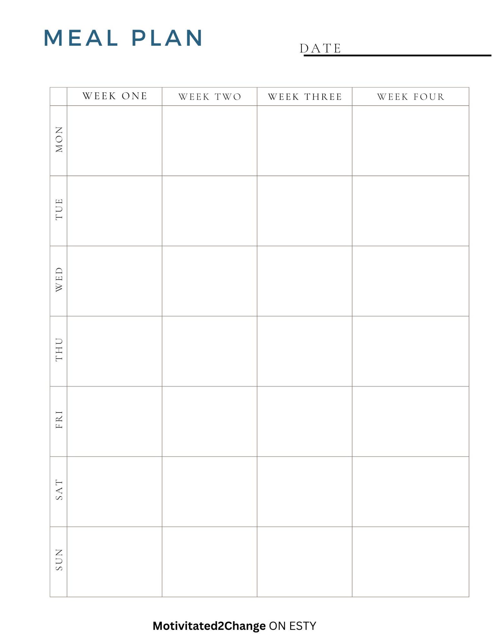 Simple Weekly Meal Planner PDF – 4-week Template With Grocery List ...
