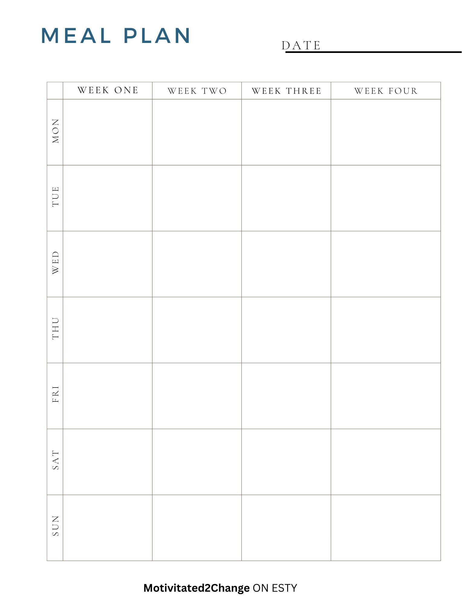 Simple Weekly Meal Planner PDF – 4-week Template With Grocery List ...