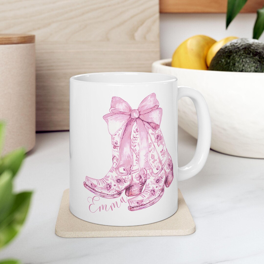 Cowboy Boot Bow Coffee Mug, Custom Name Mug, Cowboy Boot Mug, Cowboy ...