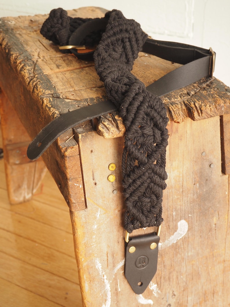 Macrame Woven Guitar Strap - Leather Ends - Etsy