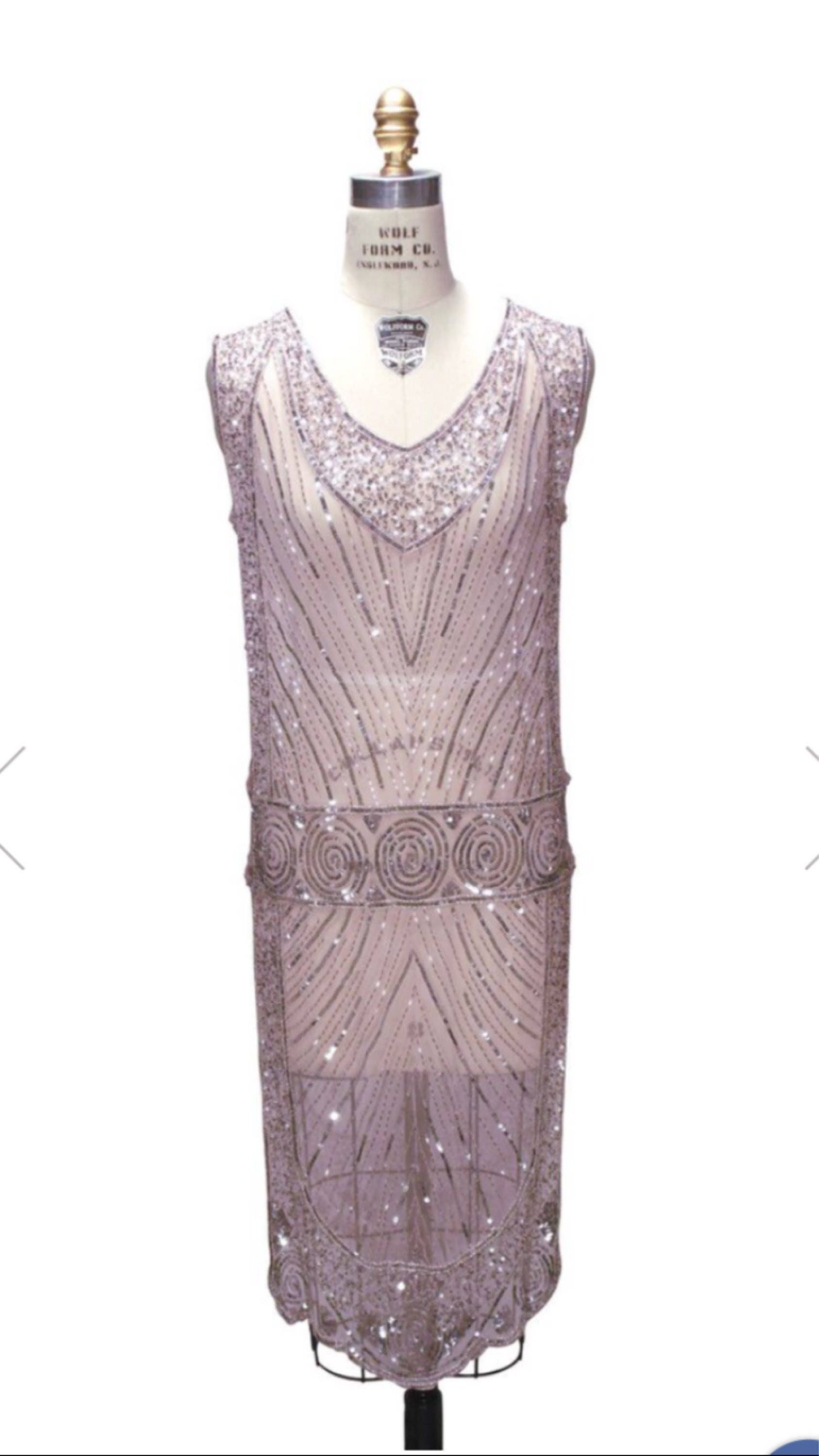 Silver Pink Tulle - 1920s Art Deco Dress, Beaded Dress, Beaded Tabard ...