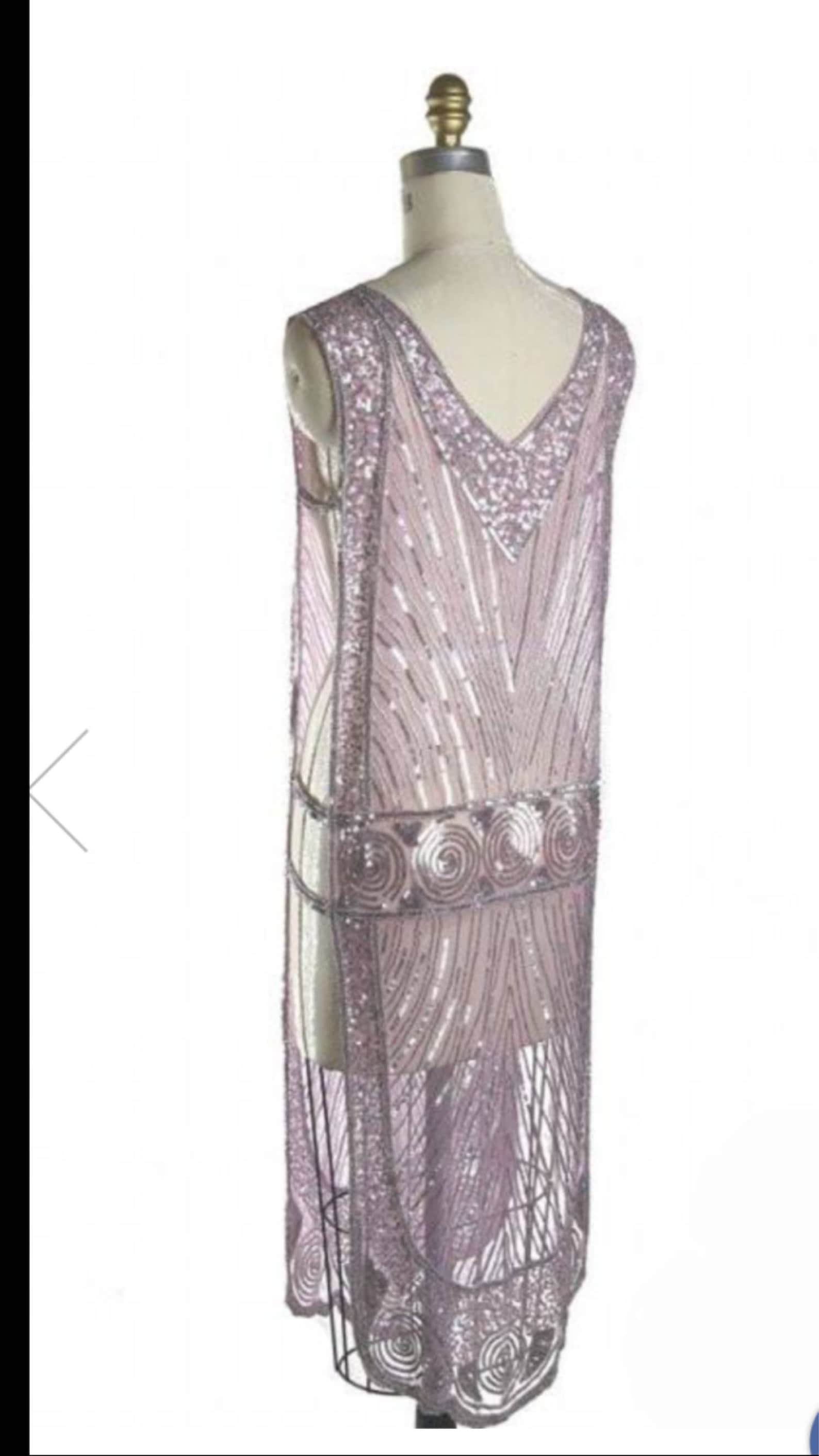Silver Pink Tulle - 1920s Art Deco Dress, Beaded Dress, Beaded Tabard ...