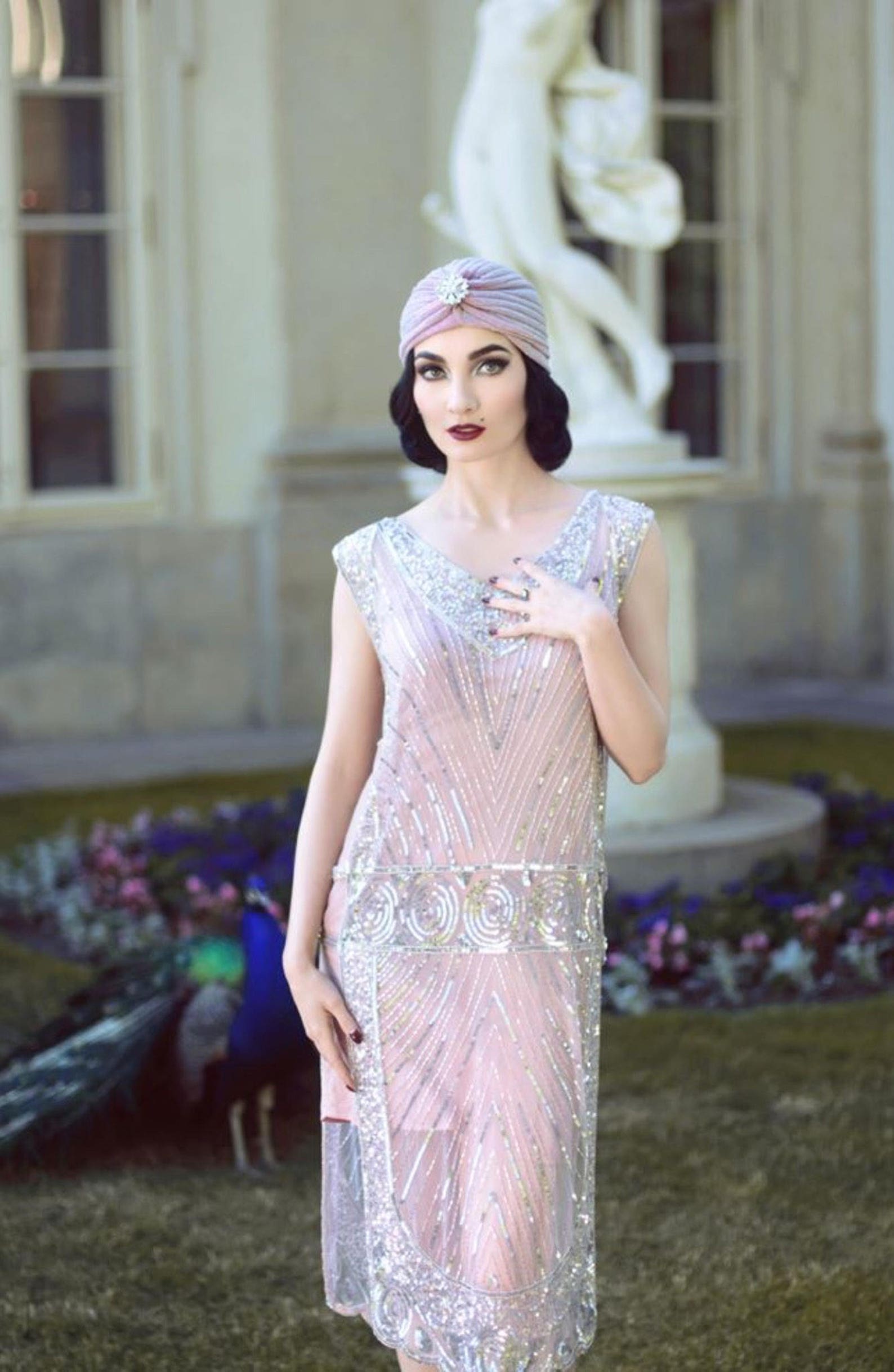 Silver Pink Tulle - 1920s Art Deco Dress, Beaded Dress, Beaded Tabard ...