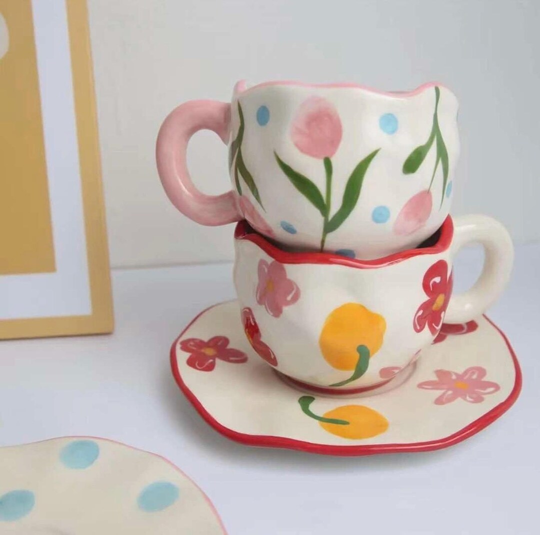 Set Cartoon Tea Cups Breakfast Cups Creative Ceramic Coffee Cups Latte ...