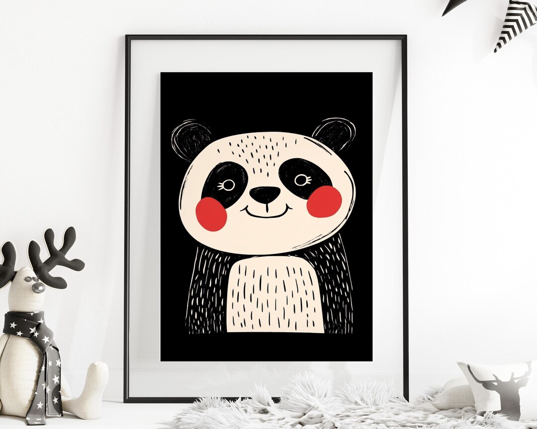 Playful Panda Doodle Art Print, Cute Panda Wall Decor, Whimsical ...