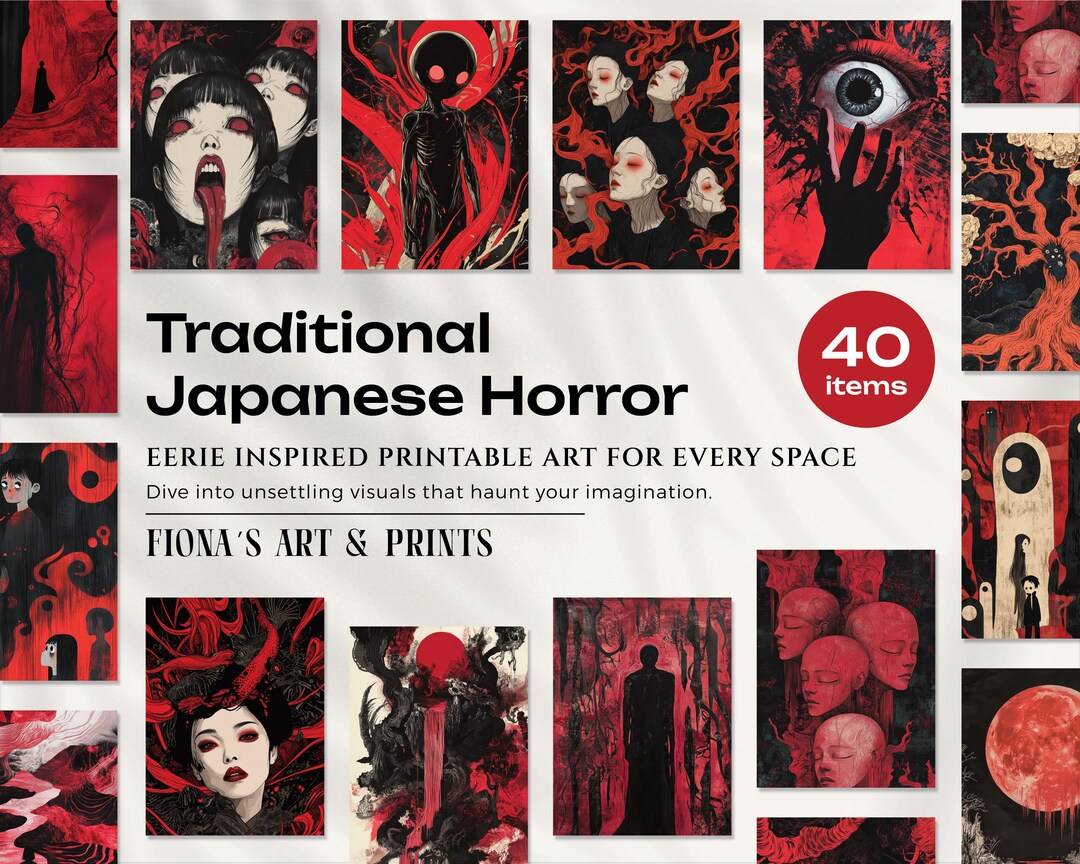 Traditional Japanese Horror Art Bundle- 40 Eerie Wall Art Digital ...