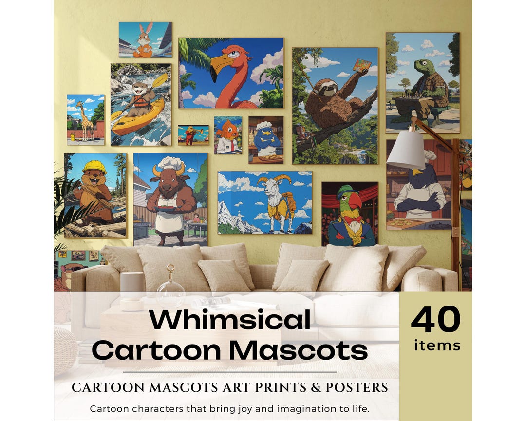 Set of 40 Whimsical Cartoon Mascots - Colorful Digital Art, Playful ...