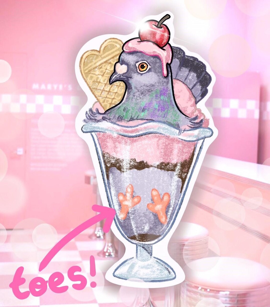 Ice Cream Pigeon Sticker: Kawaii Dessert Bird - Etsy