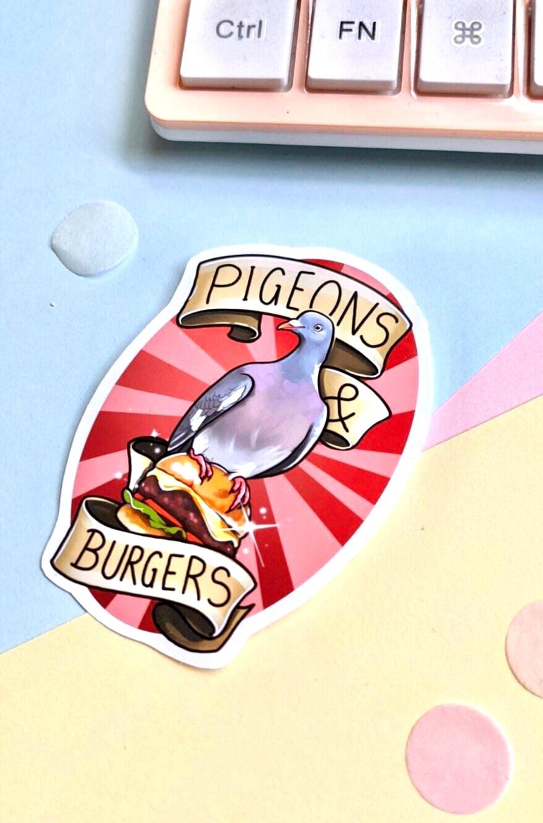 Pigeon & Burgers Glossy Sticker | Hand Drawn - Etsy