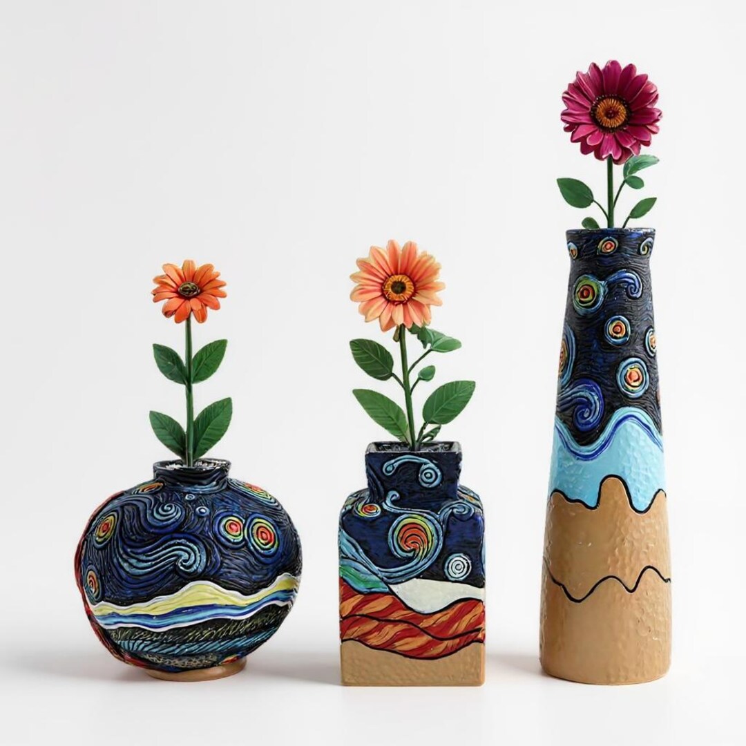 Van Gogh Starry Night Vase Set: Boho Home Decor, Art Lover Gift - Etsy