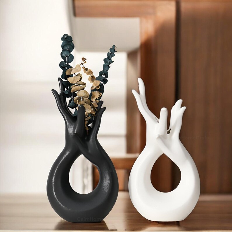 Modern Ceramic Sculpture Vase: Abstract Hand Design, Minimalist Decor ...