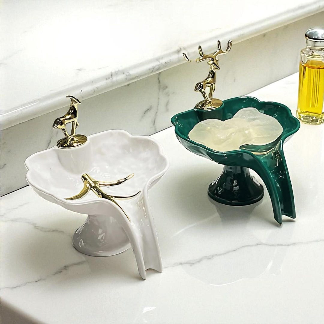 Ceramic Deer Soap Dish – Elegant Gold Reindeer Bathroom Decor - Etsy