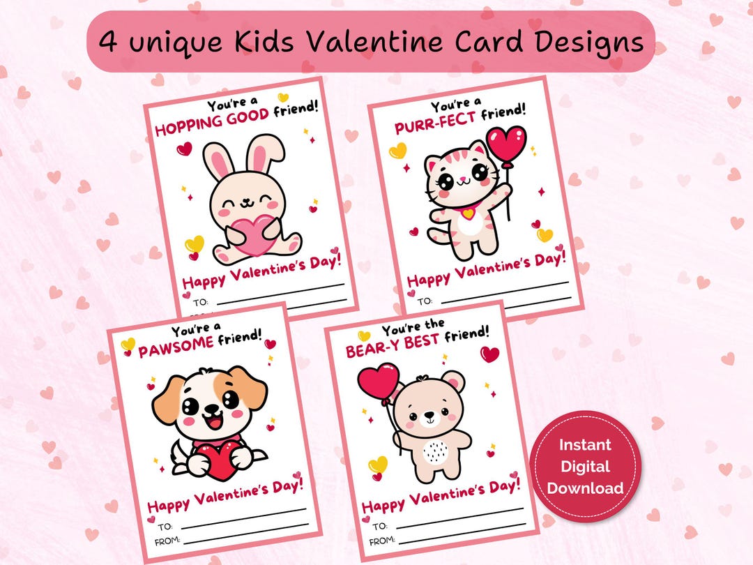 Cat Valentine's Day Cards for Kids|printable Dog Valentine Cards for ...
