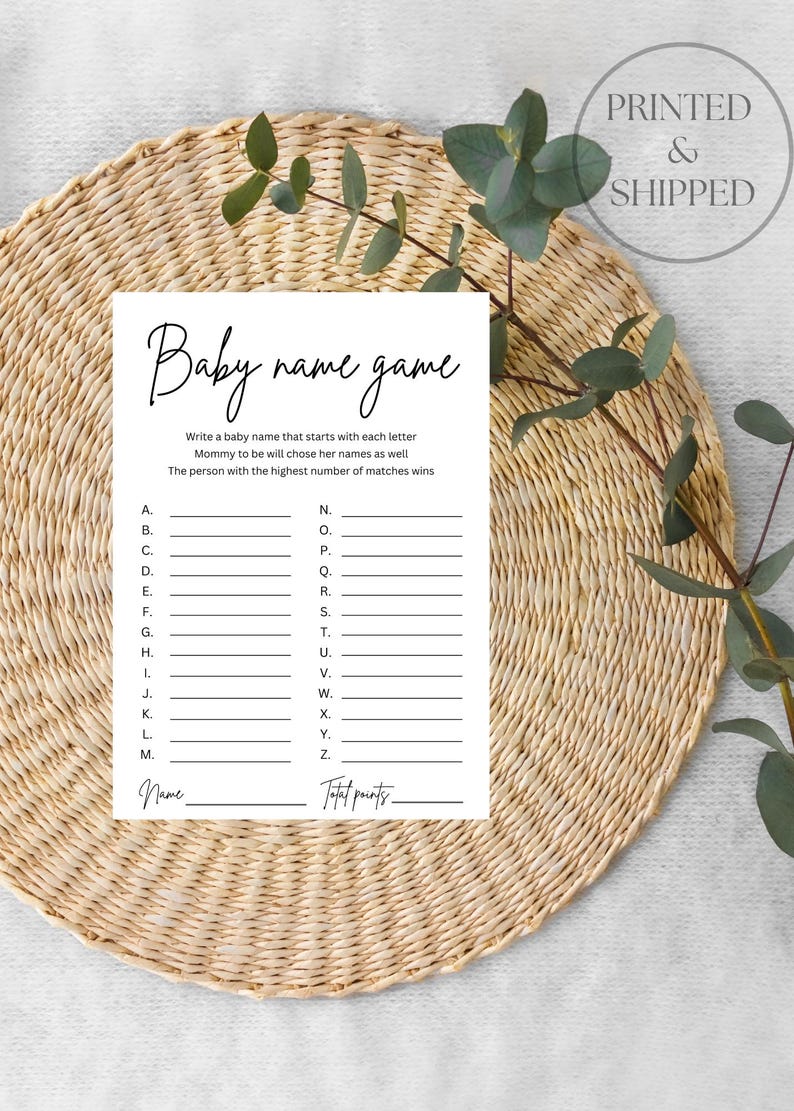 PRINTED & SHIPPED: Baby Shower Game| Baby Name Game | Minimalist Gender ...