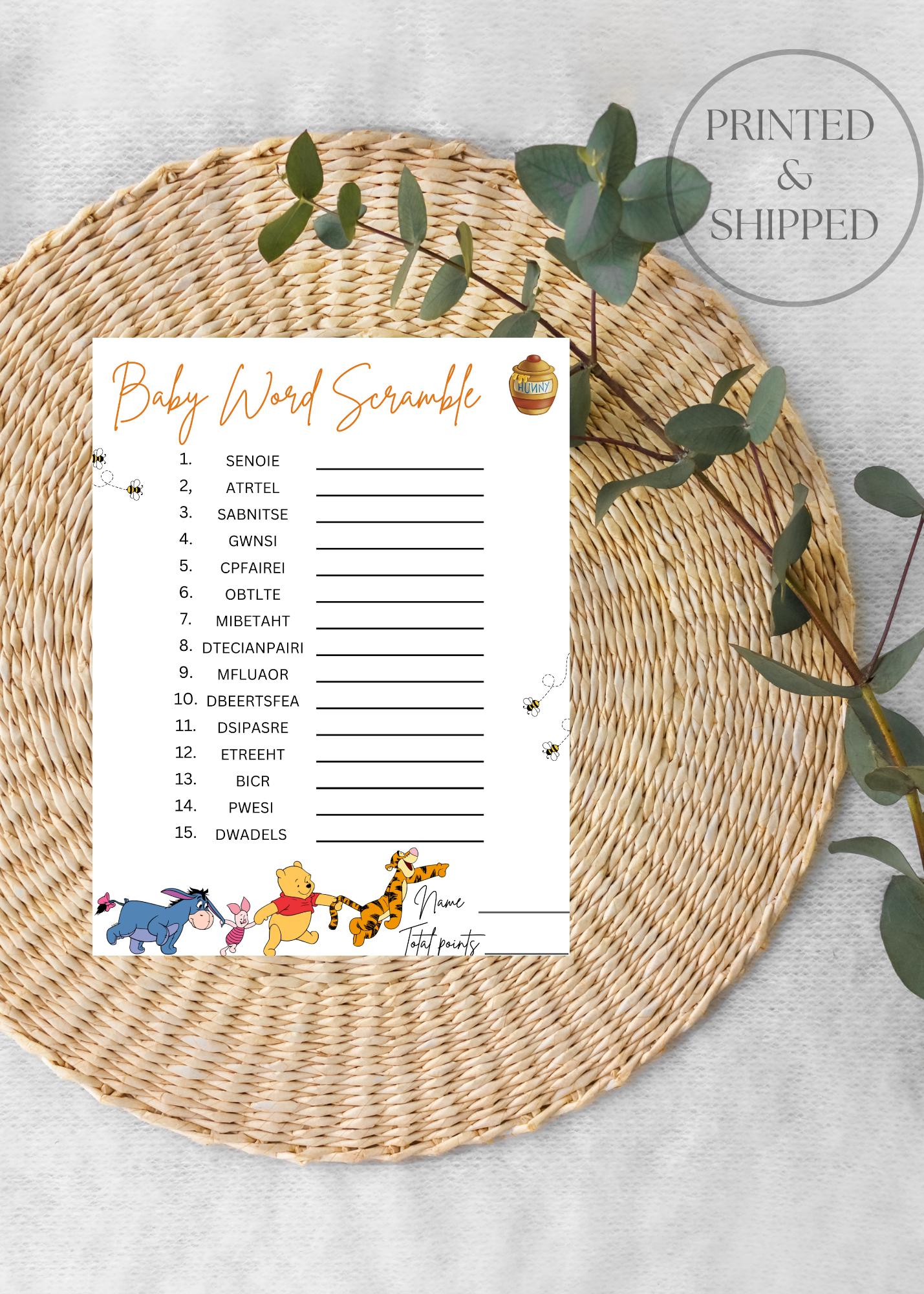 PRINTED & SHIPPED: Baby Shower Game| Baby Word Scramble Game| Winnie ...