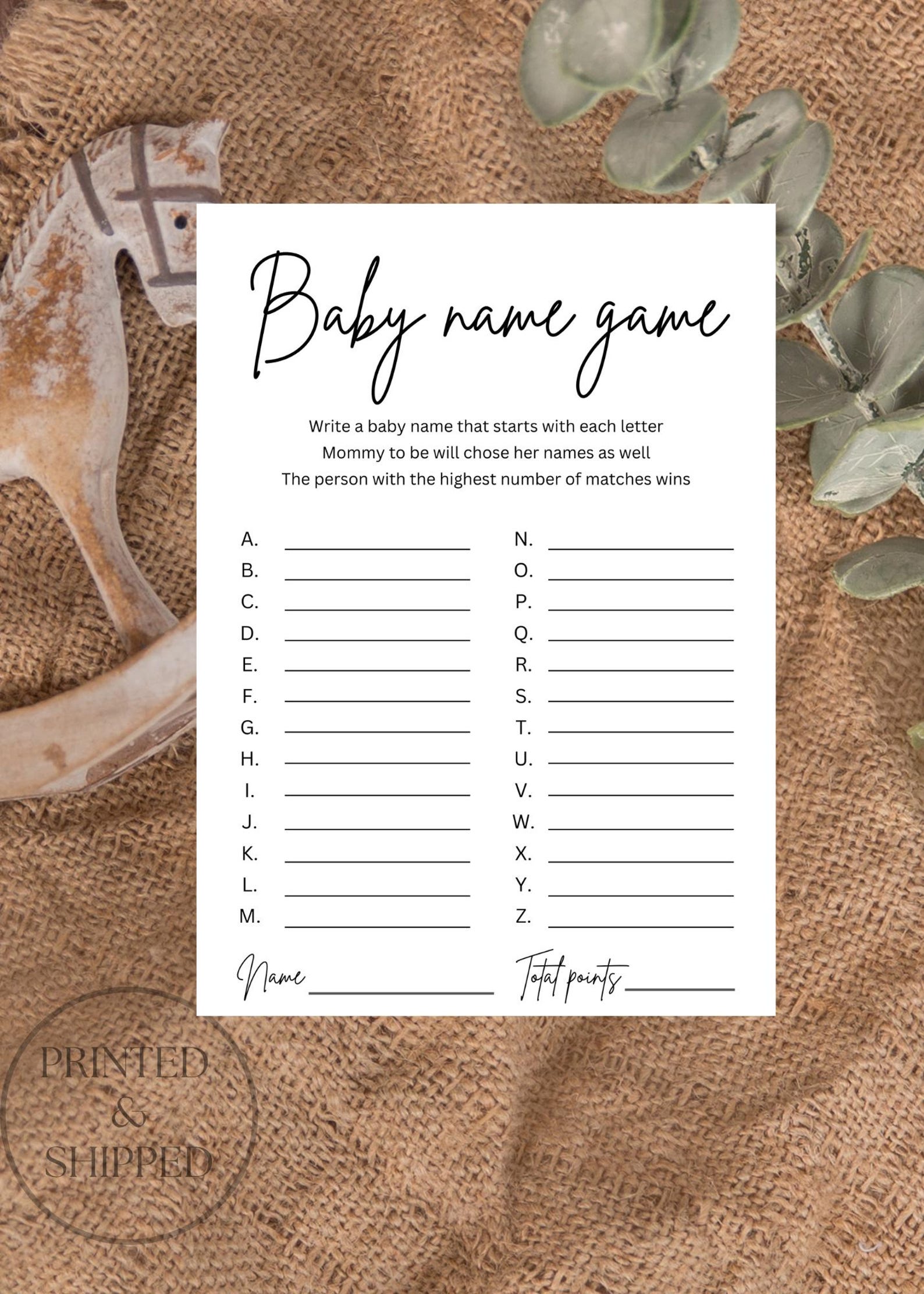 PRINTED & SHIPPED: Baby Shower Game| Baby Name Game | Minimalist Gender ...