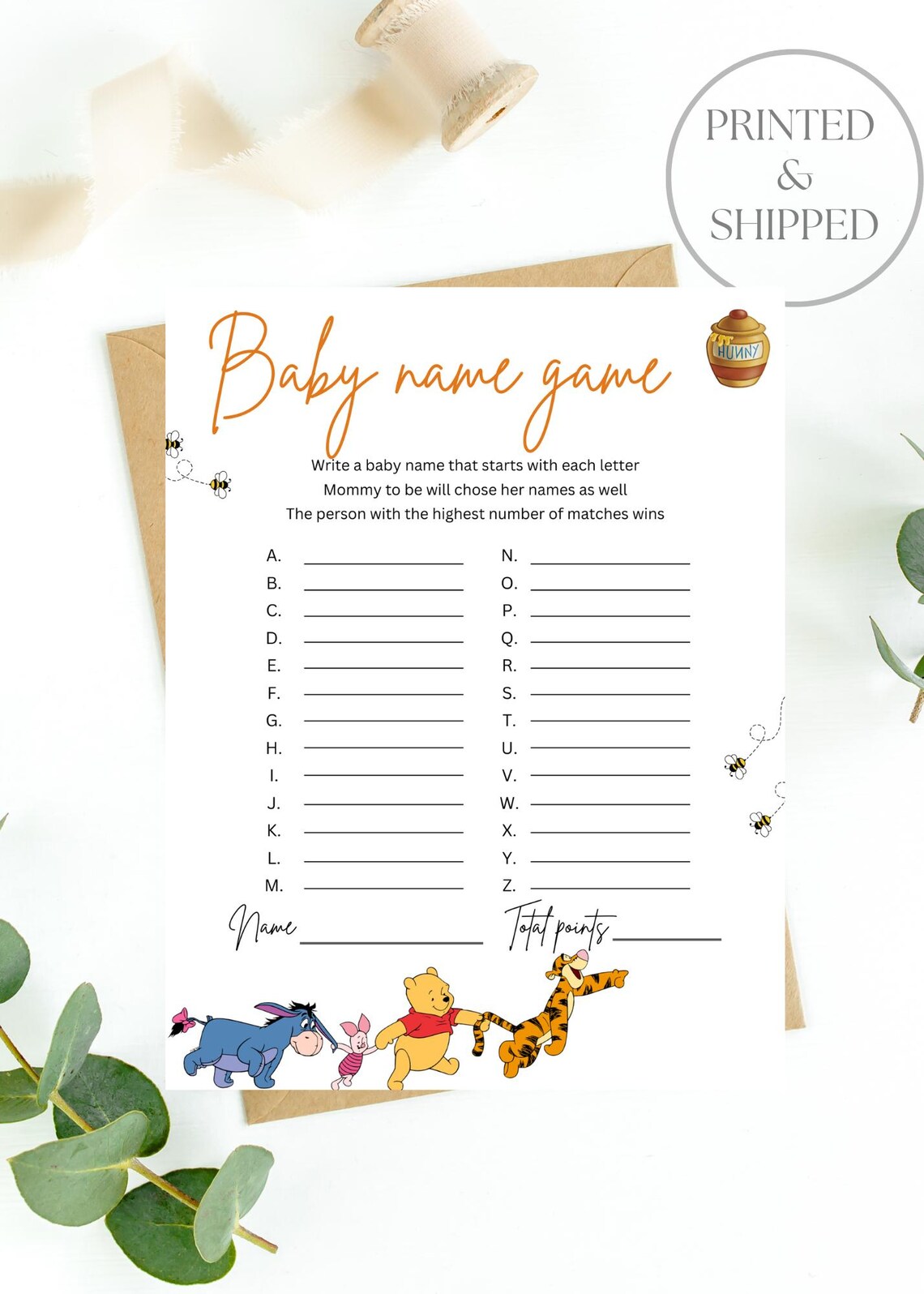 PRINTED & SHIPPED: Baby Shower Game| Baby Name Game | Winne the Pooh ...